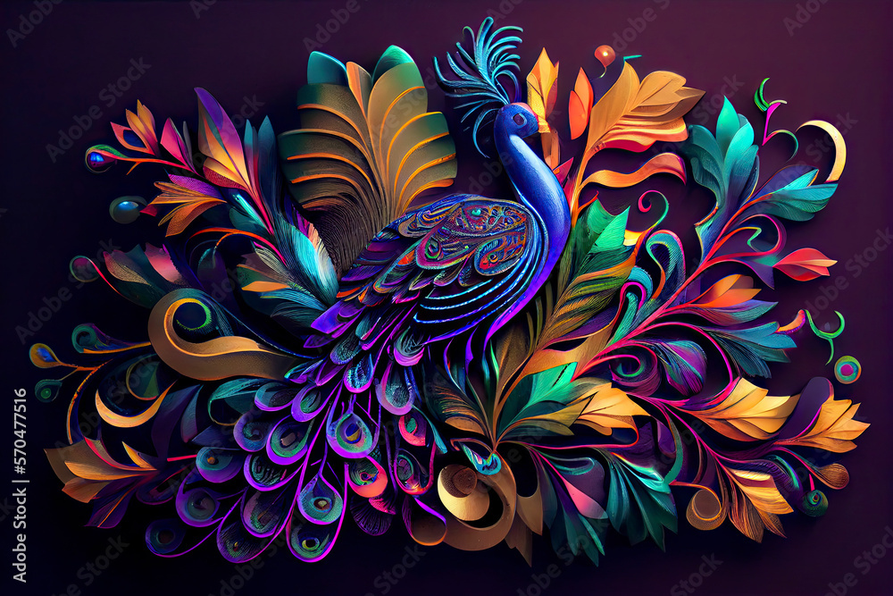 colorful peacock wallpaper. colorful mural background Stock ...