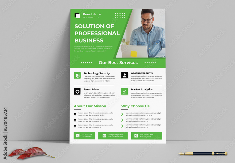 Business Flyer Green Color Design Template Stock Template | Adobe Stock