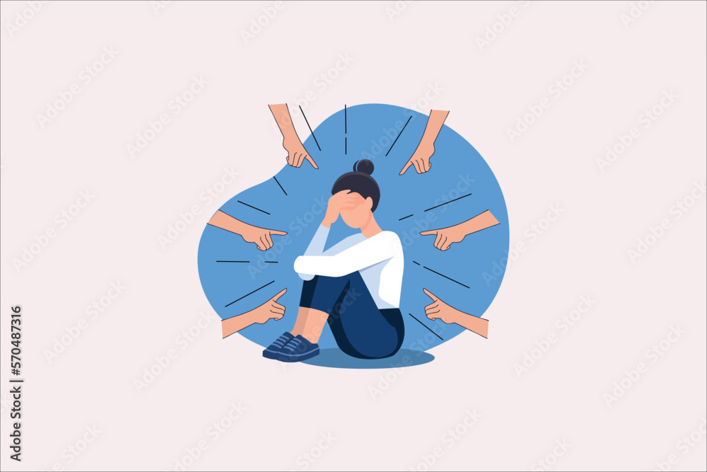 Depressed sad lonely woman in anxiety, sorrow vector cartoon ...