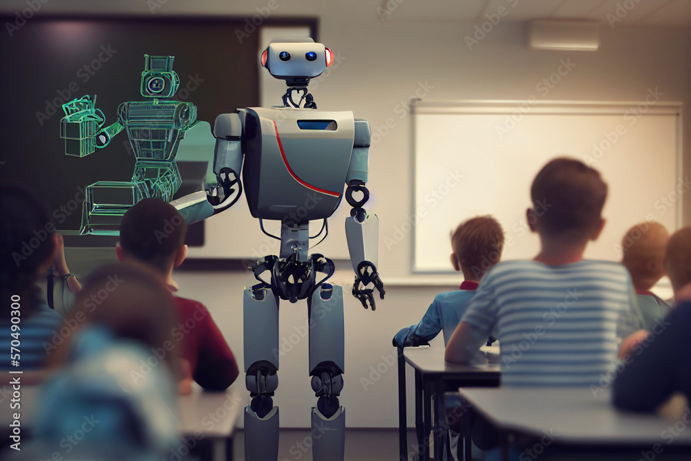 artificial intelligence AI robot teacher teaching a class of robot ...