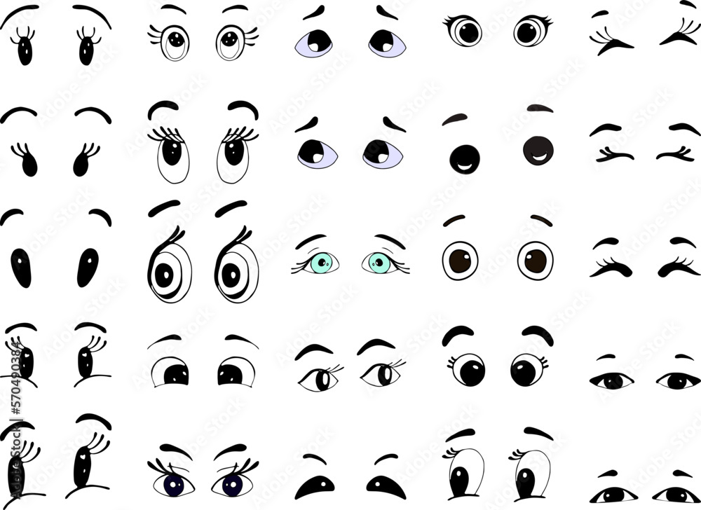 Set of doodle cartoon eyes,comic facial character caricature Stock ...