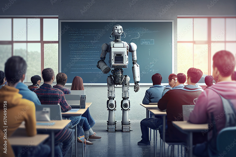 artificial intelligence AI robot teacher teaching a class of robot ...