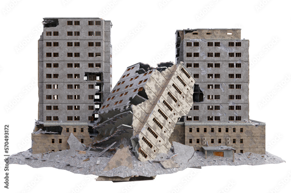 Large size building damaged after war. 3d render isolated Stock ...