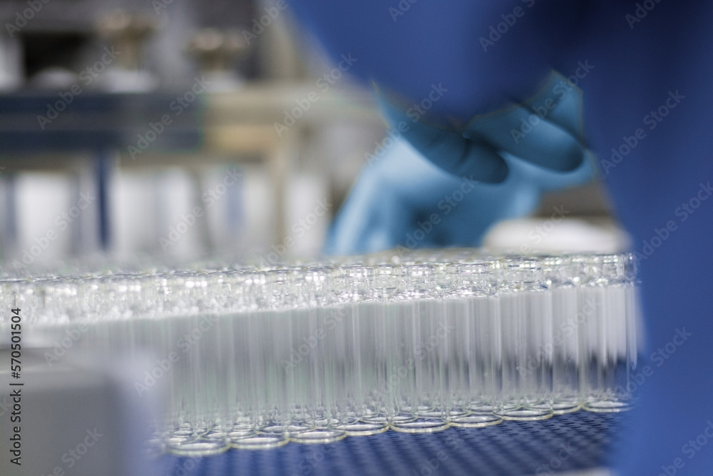 Medical Glass vials for liquid samples Medicine Pharmacy Conveyor ...