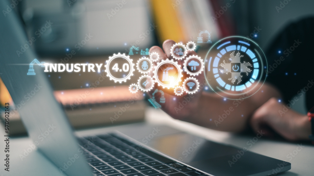 Industry 4.0 concept.of automatization, machinery, robotic technology ...