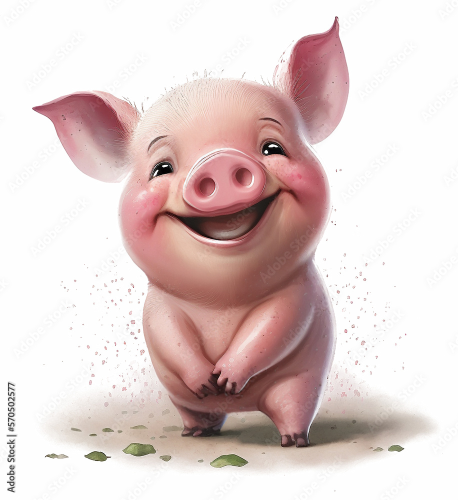 Cartoon illustration of a funny little pig jumping fun on a white background, easily expanded ...