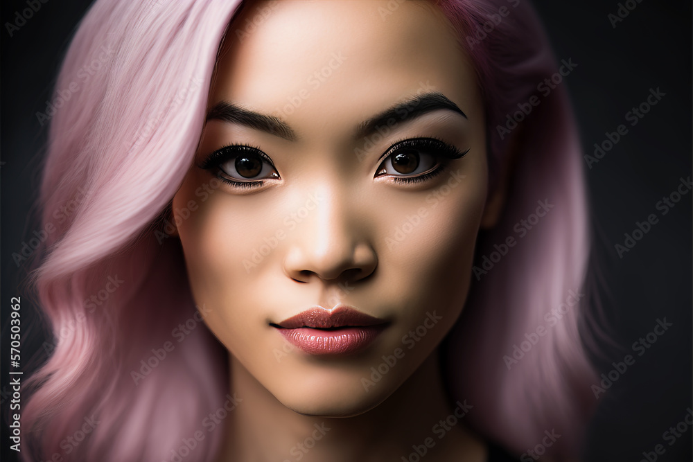 Beauty portrait of a young Asian woman with pink hair, Generative AI ...