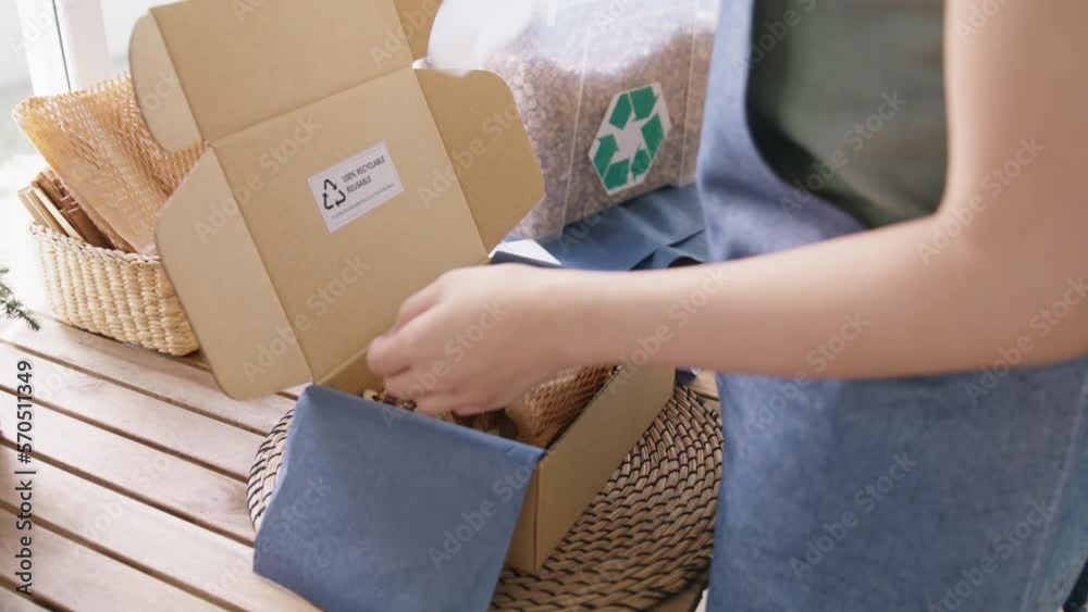 Eco vendor go green packaging parcel carton box in net zero waste store ...