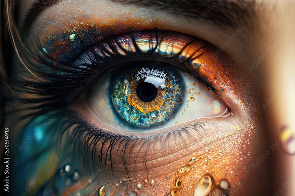 Generative AI. Macro photography of the magical female eye of a fairy ...