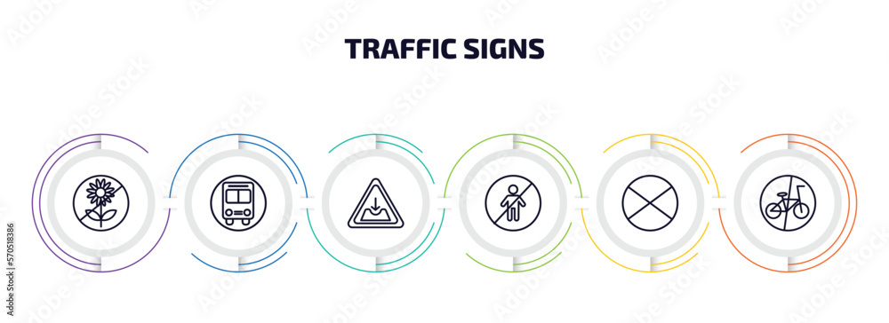 traffic signs infographic element with outline icons and 6 step or ...