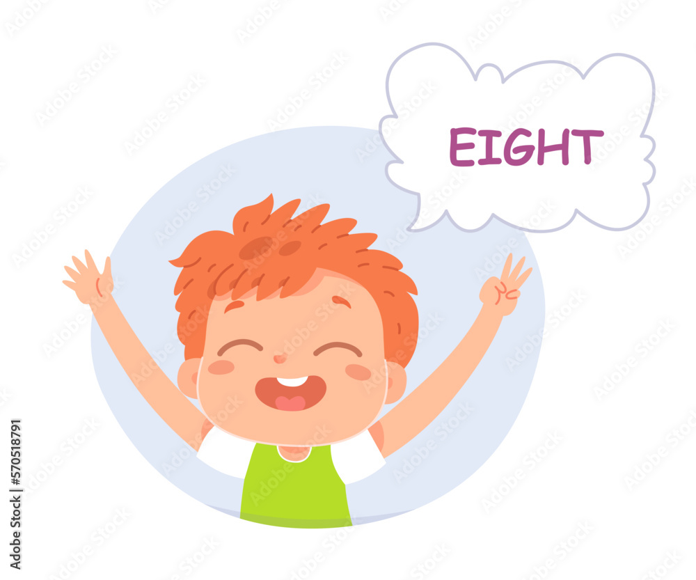 Kid counting to eight vector illustration. Cartoon isolated cute ...