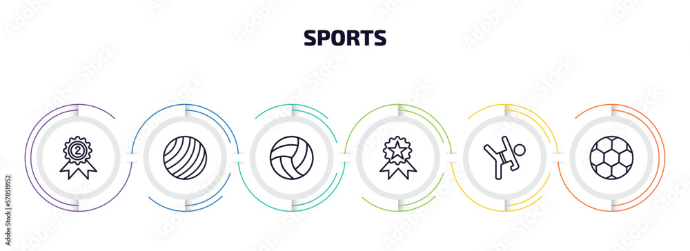 sports infographic element with outline icons and 6 step or option ...