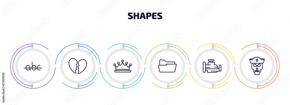 shapes infographic element with outline icons and 6 step or option ...