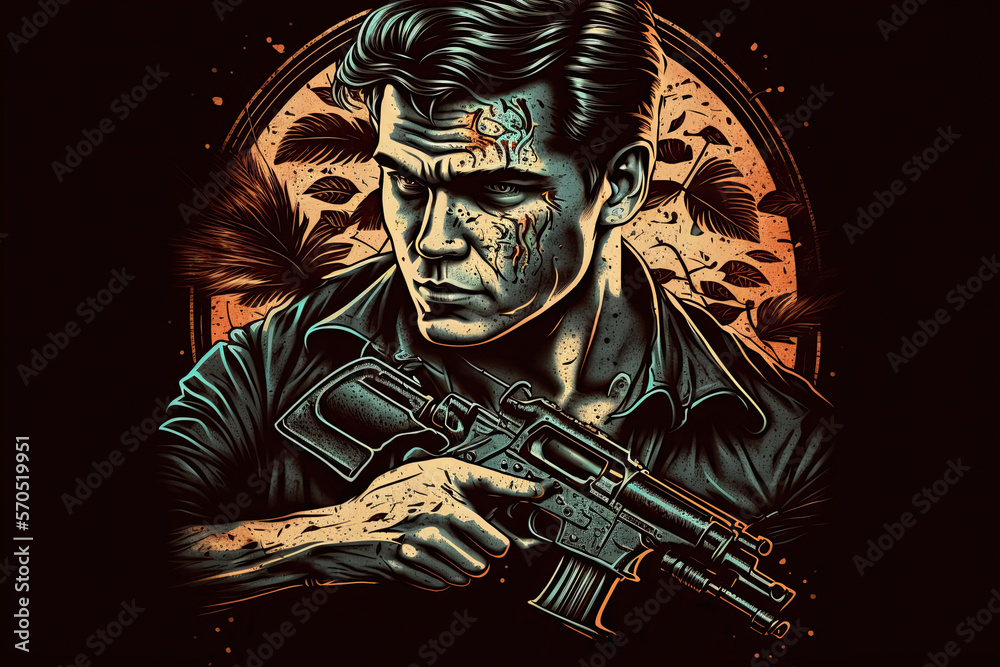 Illustration of a man with a gun. Logo. Mafia, gangster. Design ...