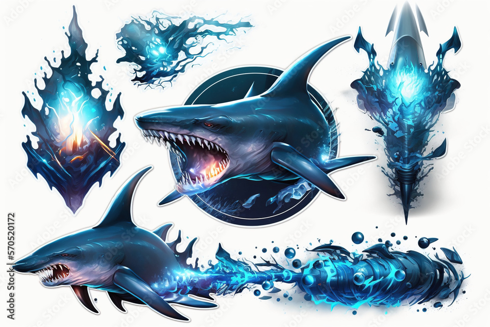 Amazing Shark,blue, attacking shark, shark stickers, Stickers for ...