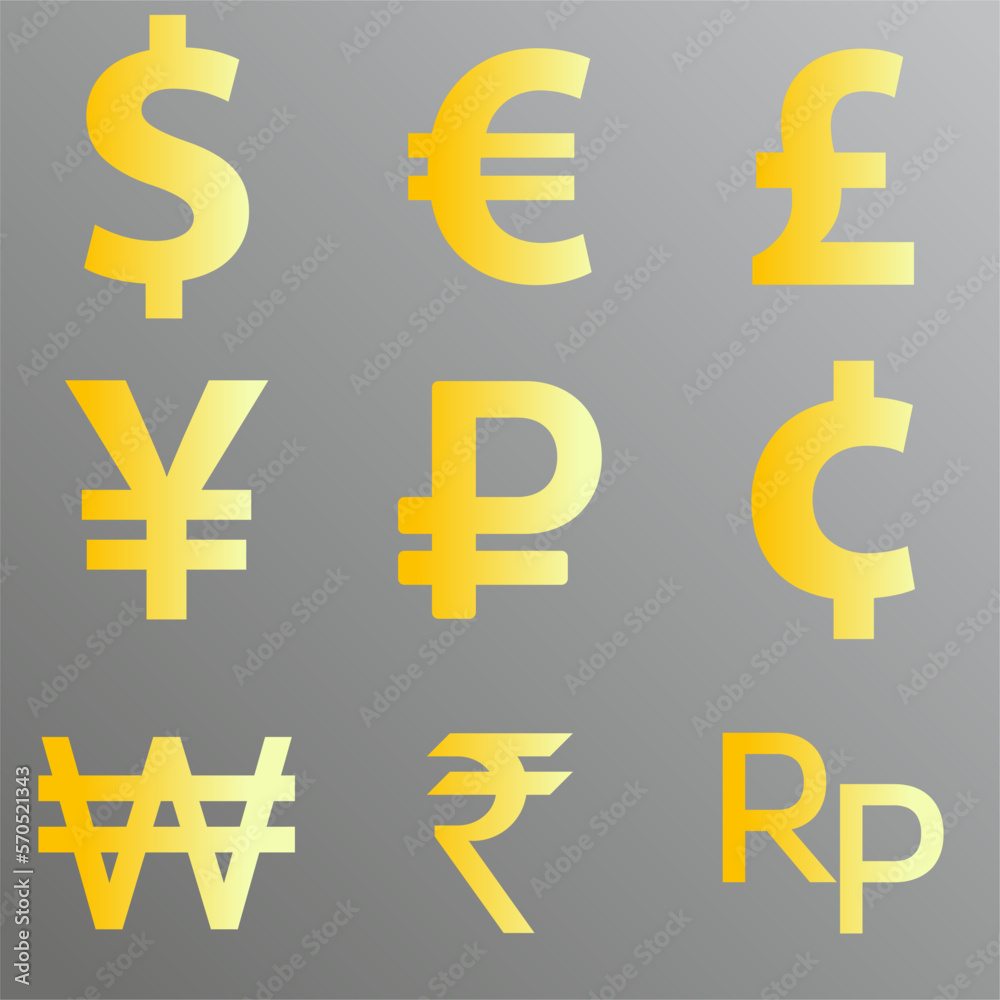 Currency icon vector collection. Set of worldwide currency vector ...
