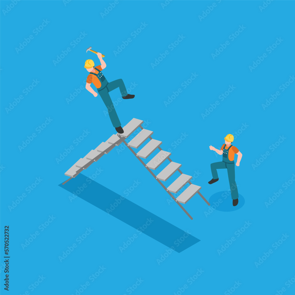 Worker falling from ladder. Workplace accident or construction safety ...