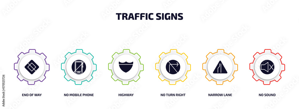 traffic signs infographic element with filled icons and 6 step or ...