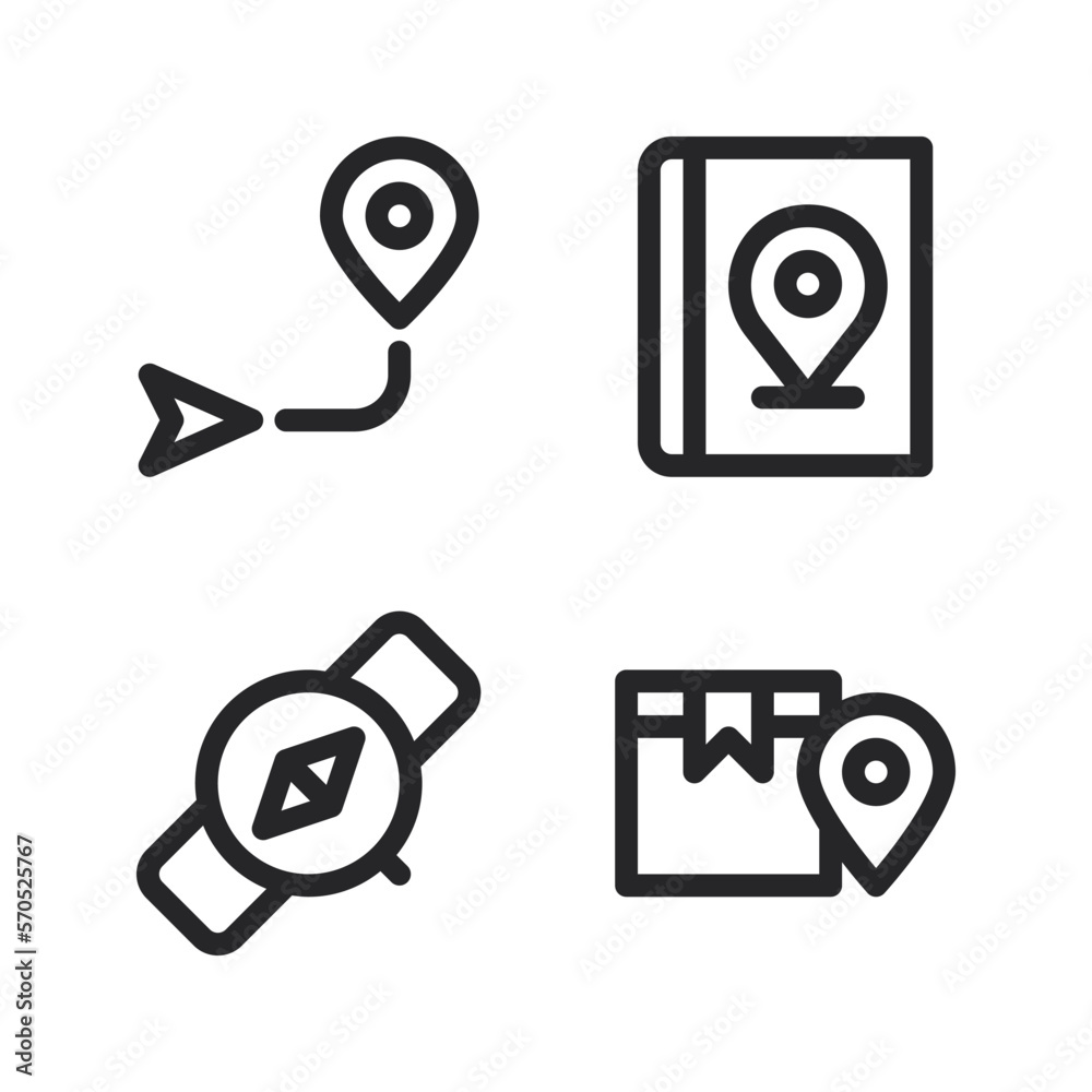 Maps & Navigation icons set = direction map, book map, smartwatch, box ...