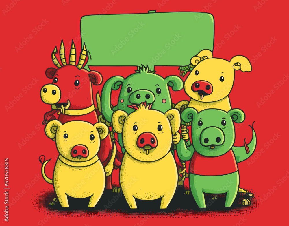 Cartoon representation of animals holding signs to defend their rights ...