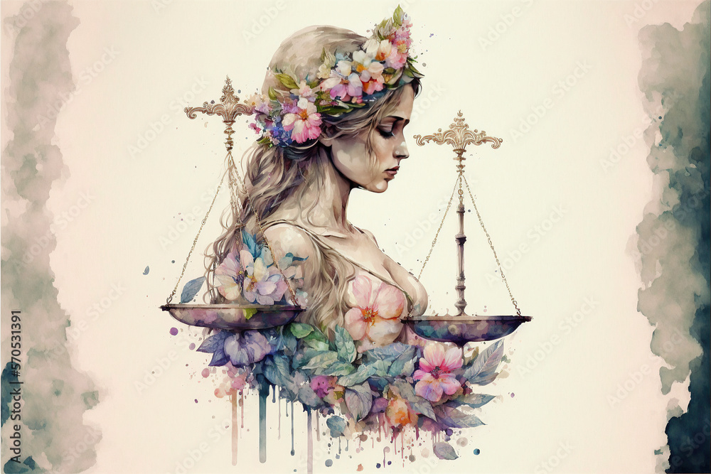 Witchcraft card with astrology Libra zodiac sign on artistic watercolor ...