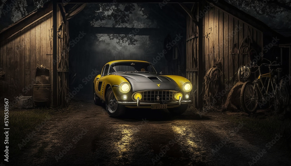 Old Car Facing Forward The Old Fashioned Way in a Shed. - Generative Ai ...