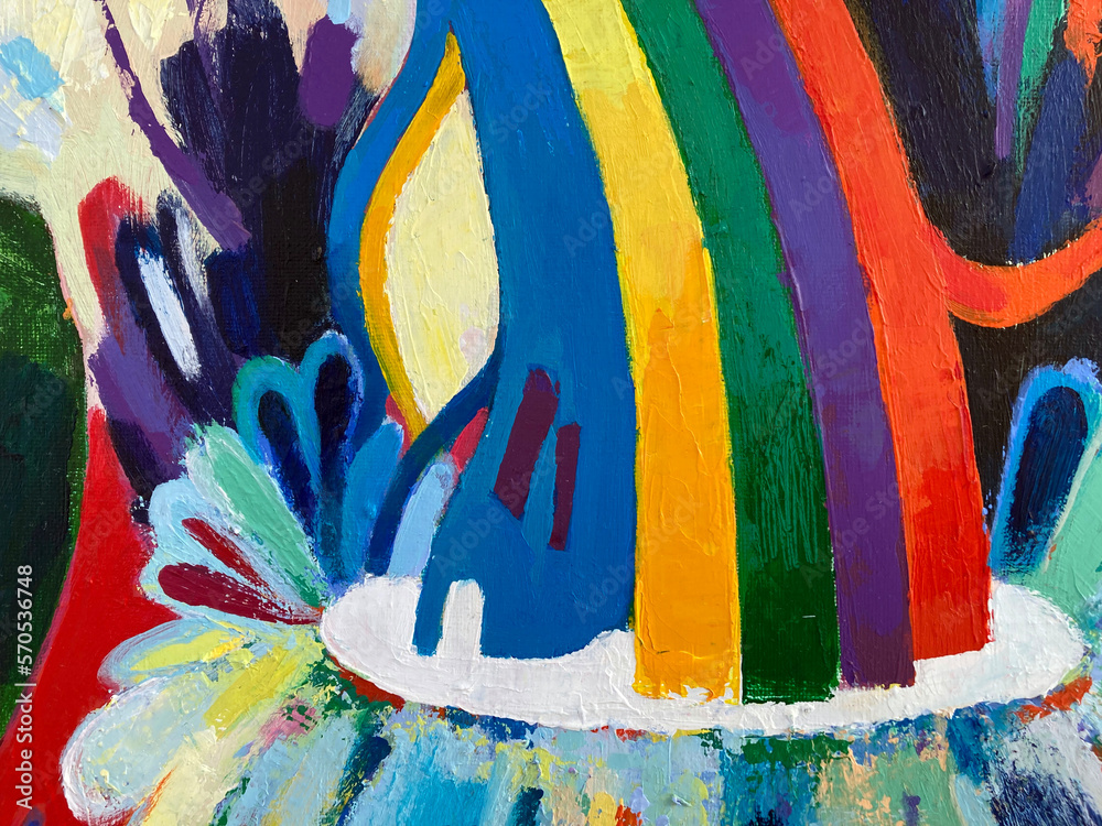 Abstract painting on natrual canvas texture. Rainbow image for web ...