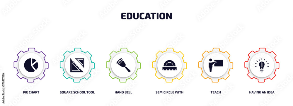 education infographic element with filled icons and 6 step or option ...