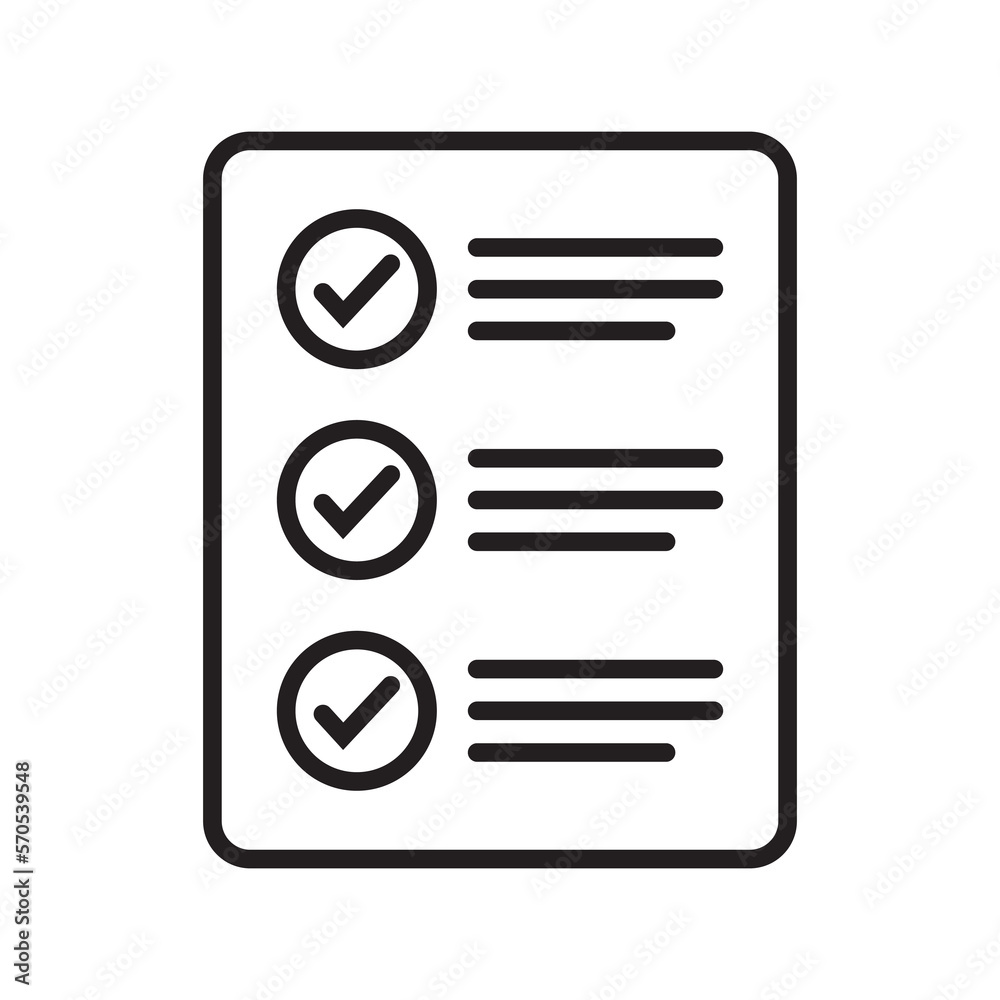 Checklist vector icon in line art style. Document icon, questionnaire ...