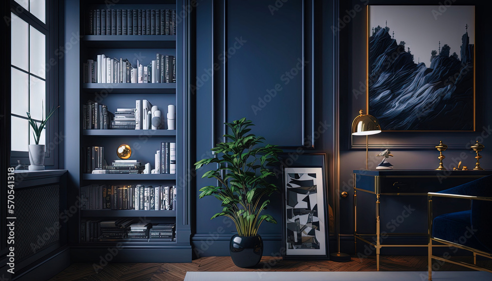 Minimalist modern navy style interior design idea. Generative AI Stock ...