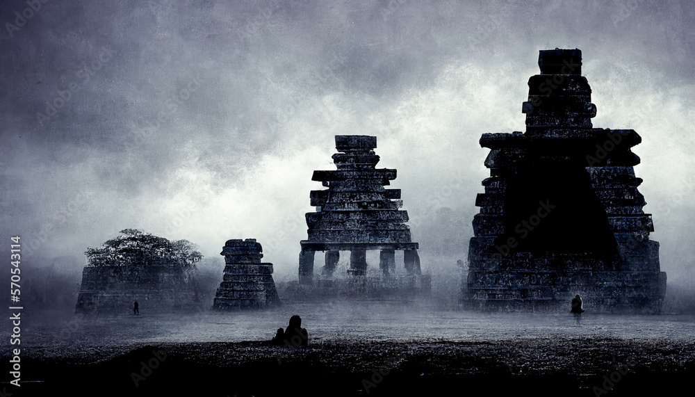 A mysterious, foggy landscape of unknown Maya buildings & sanctuaries ...
