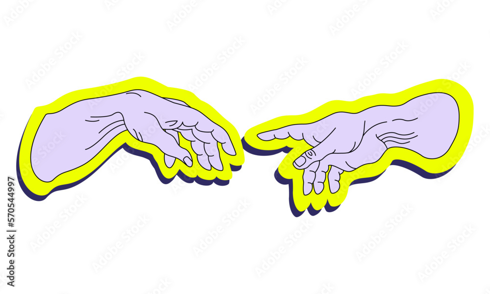 Stickers Hands going to touch together against the backdrop. Look like ...
