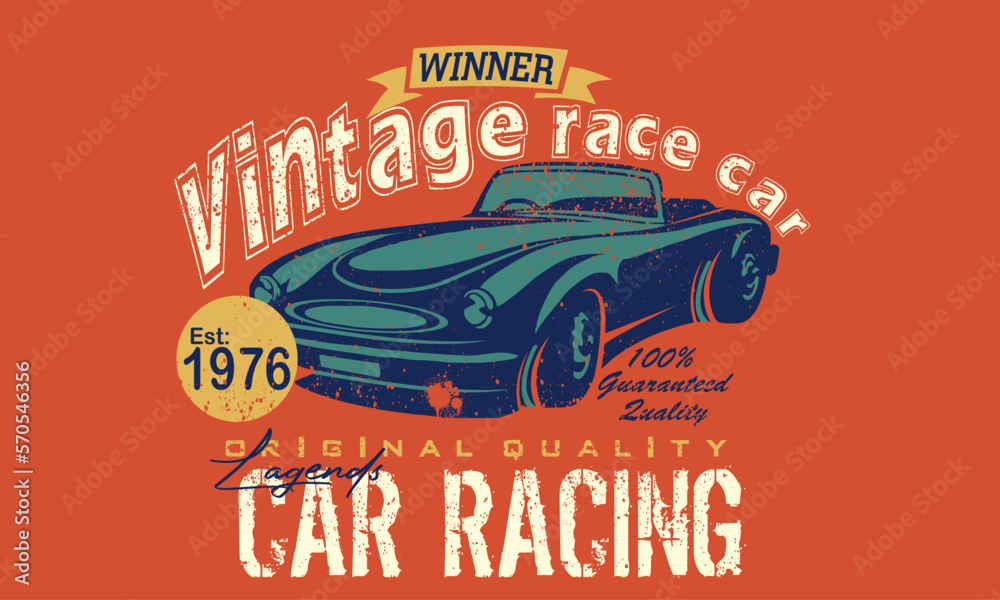 vintage race car for printing. Original quality tee print, vector of ...