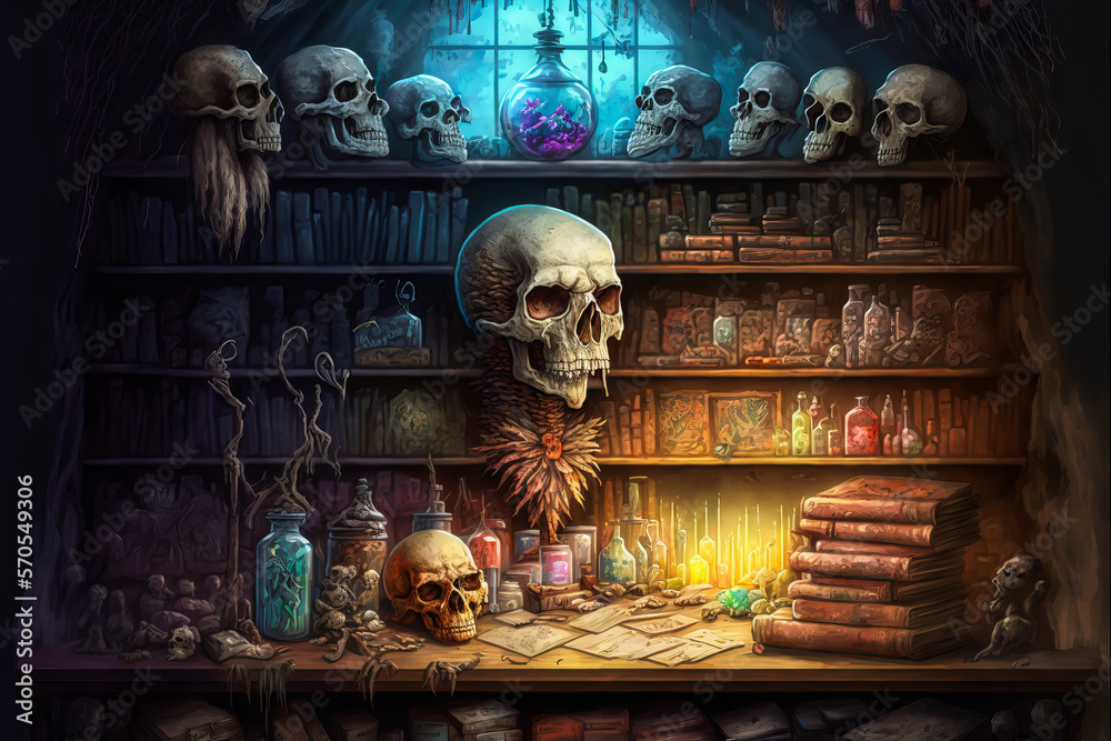 An abandoned cabinet of curiosities containing horrific works and ...