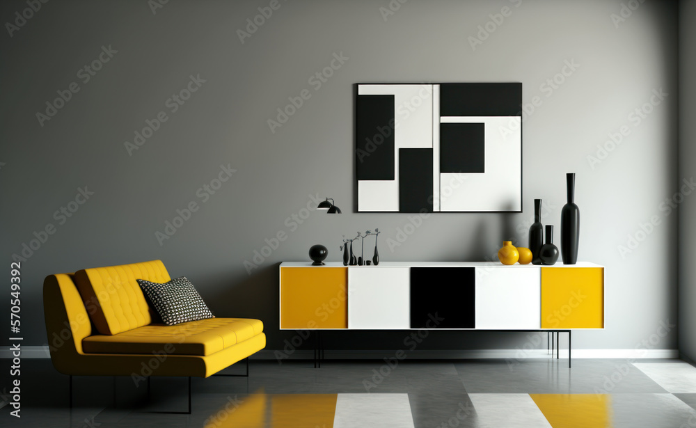 Salón moderno minimalista inspirado en los años 60s, creada con IA ...