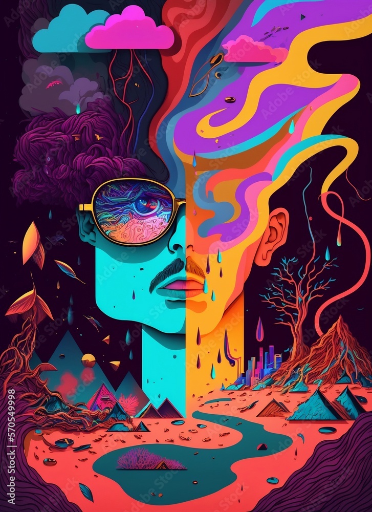 Psychedelic hallucinations. Vibrant illustration. Surreal images ...