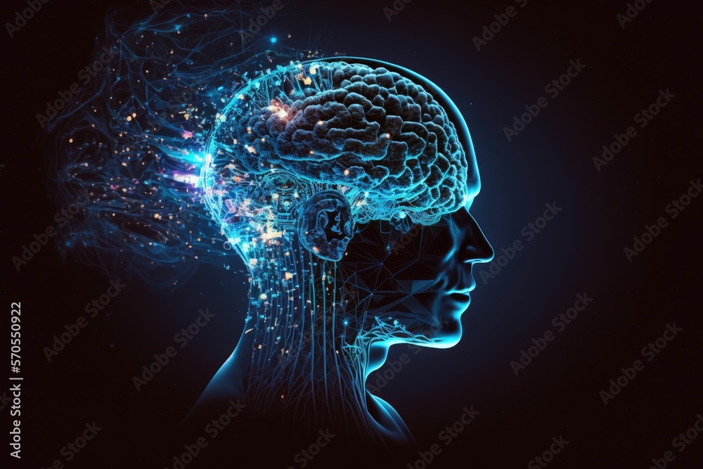 Illuminating the Mind A Human Head with a Glowing Brain and A Glowing ...