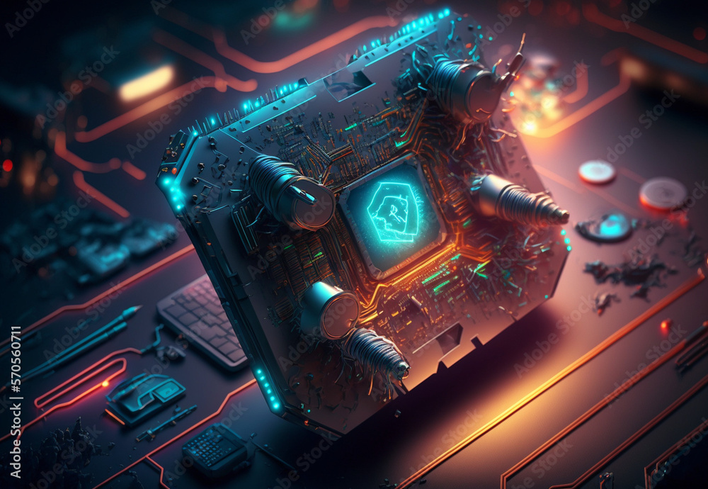 Concept art of cybersecurity with a series of interconnected cyber ...