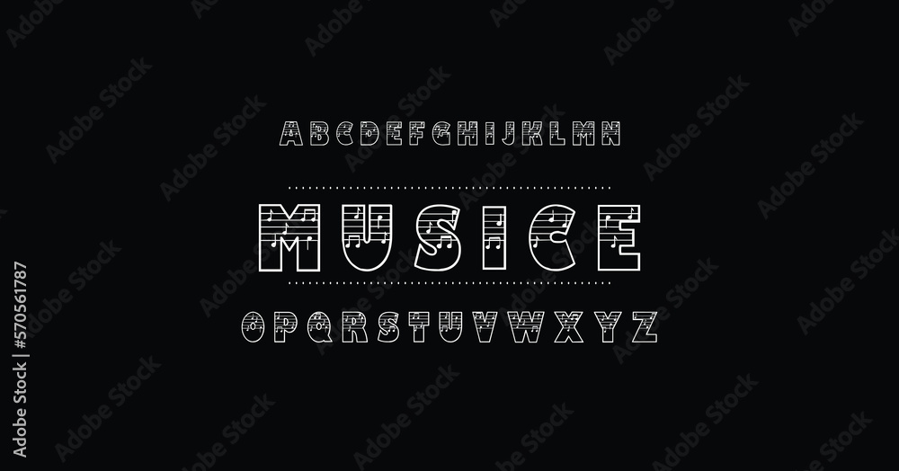 vector of music note font and alphabet design with uppercase, lowercase ...