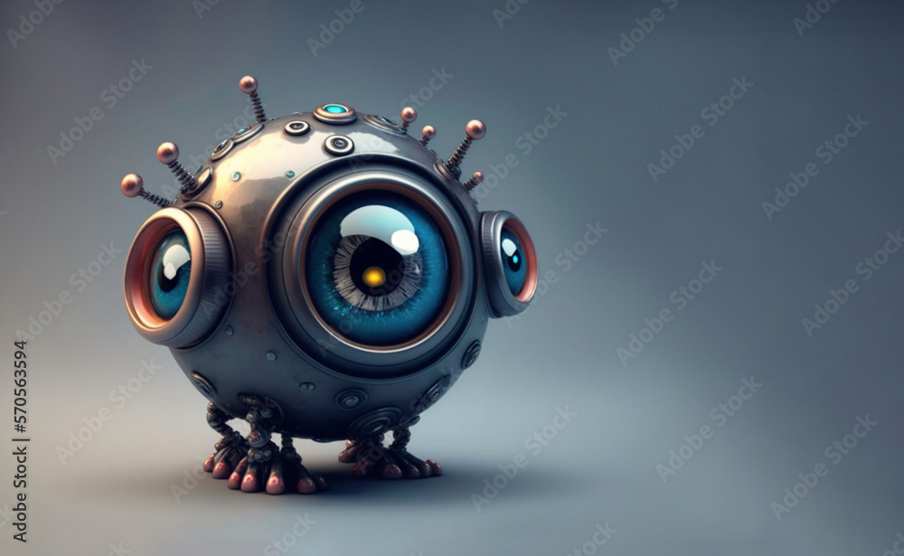 Robot eye on legs. Surveillance camera eye. Creature electronic cyber ...