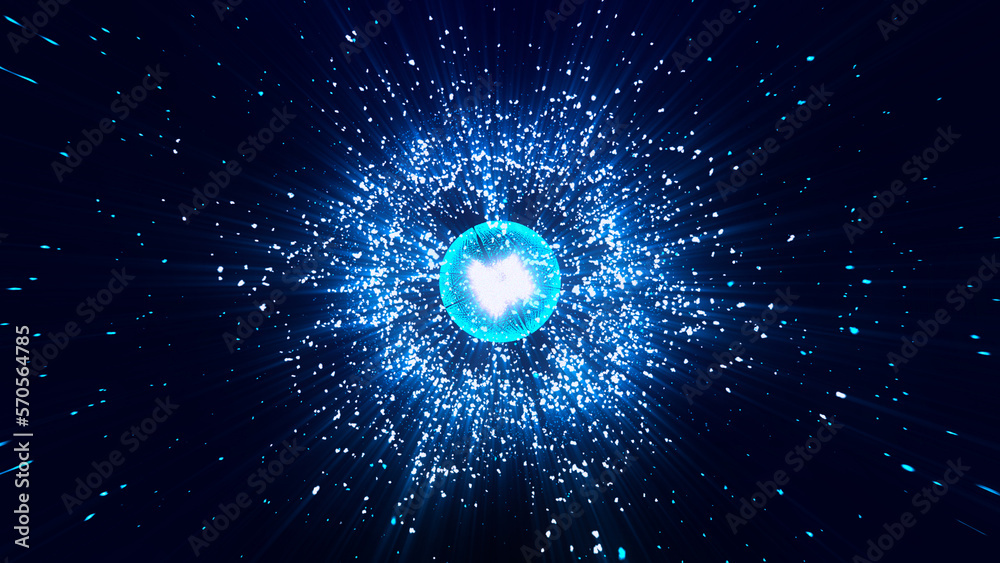 Abstract futuristic glowing with yellow light round sphere space star ...