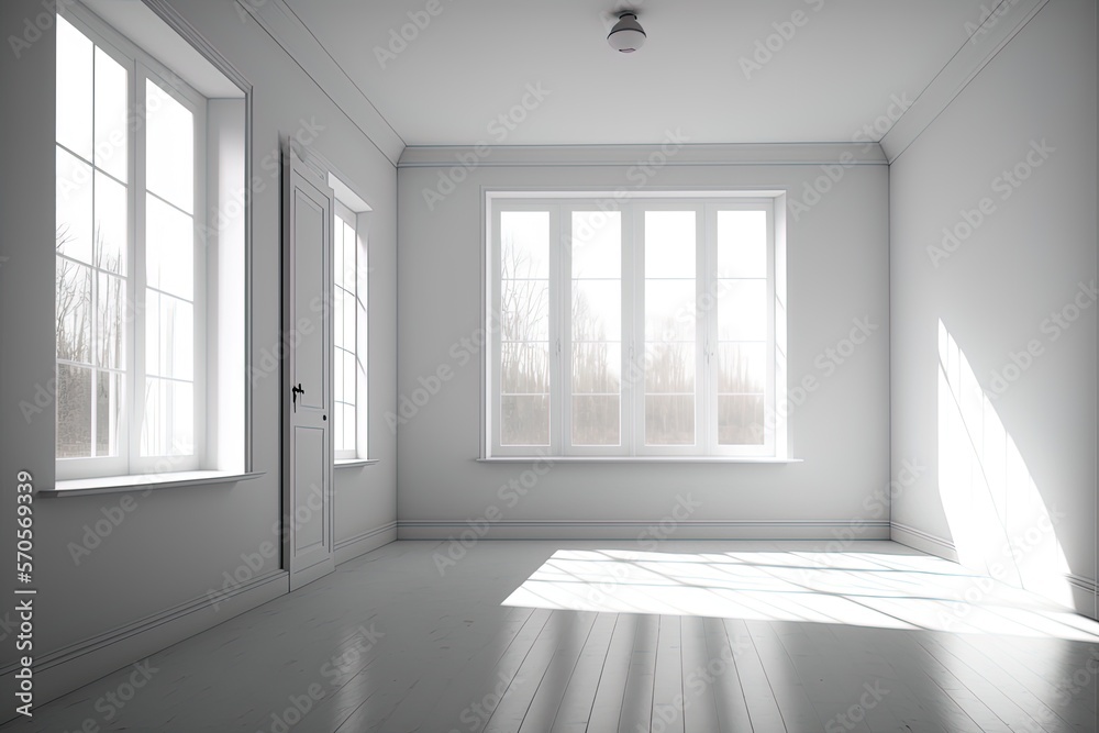 Environment HDRI Mapping. a wooden floor and a white, empty room. The ...