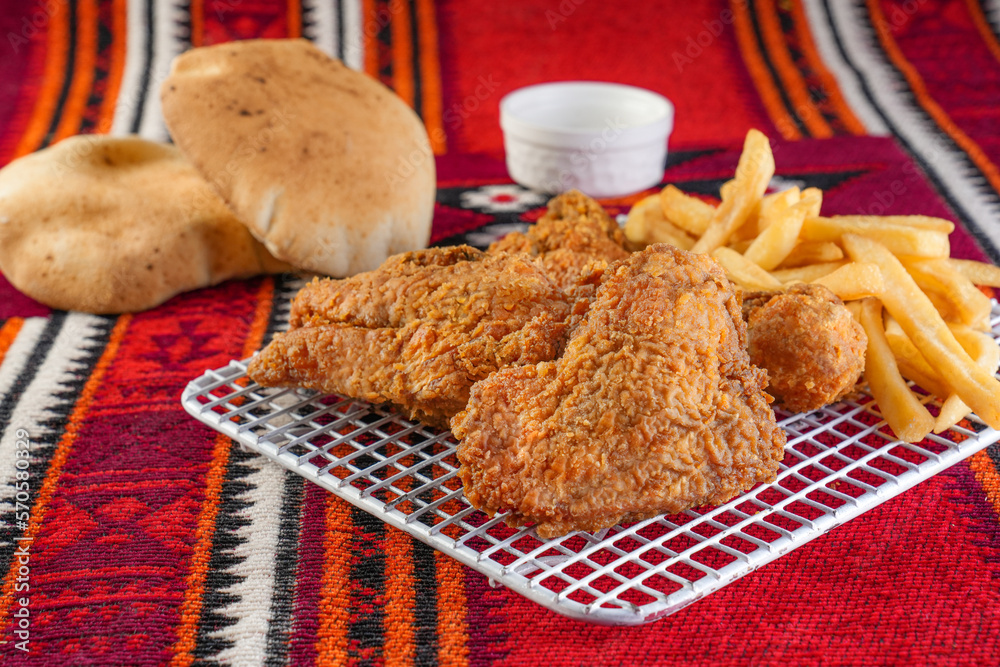 Crispy fried chicken broast with french fries Stock Photo | Adobe Stock