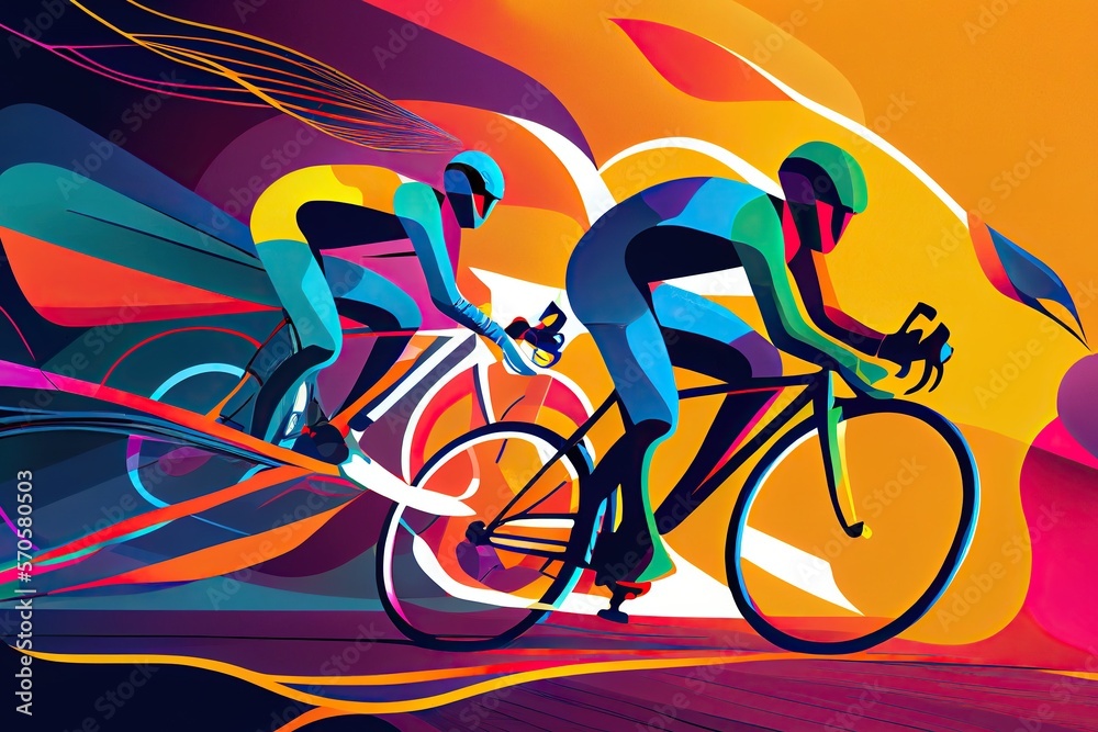 Colorful flat illustration of cycling sport event, bicycle race ...