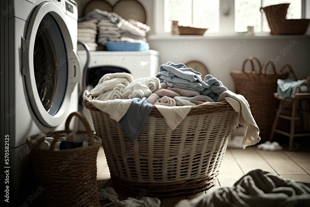 Modern interior of home laundry room with modern washing machine, ai ...