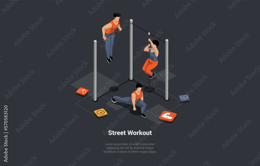 Sports Activity Street Workout And Physical Exercises. Characters On ...