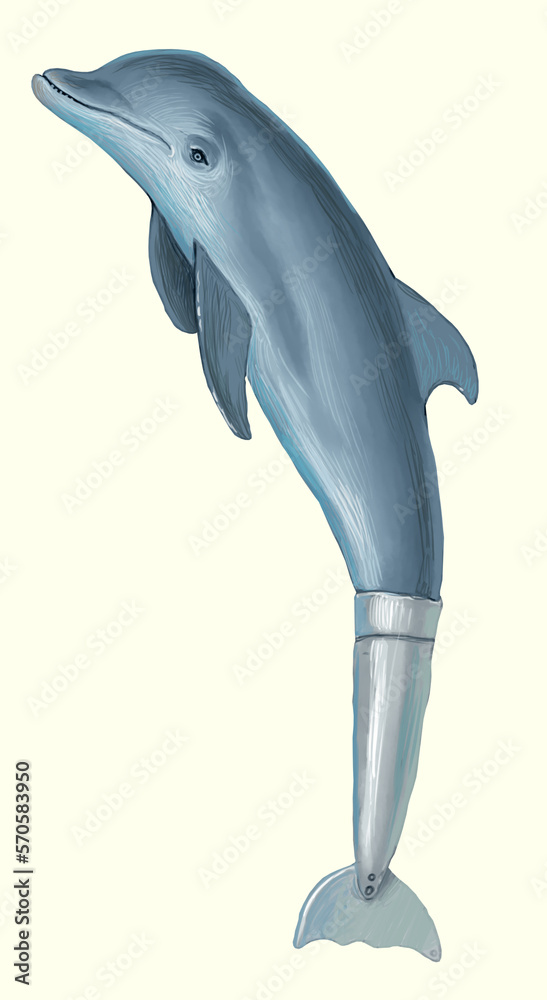 Dolphin with a prosthetic tail. Dolphins are aquatic mammals of the ...