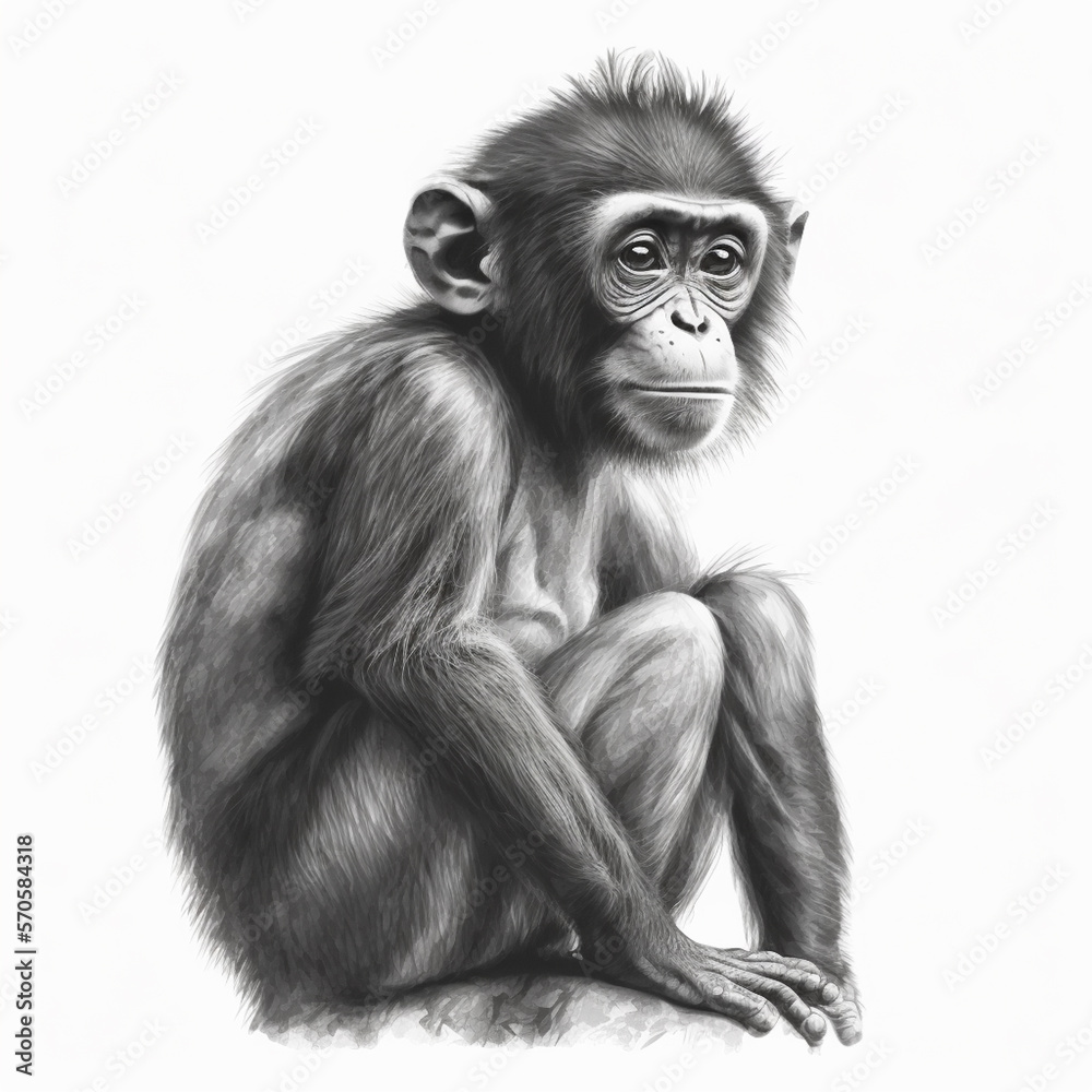 Hand-drawn black and white sketch monkey. Generative AI ilustração do ...