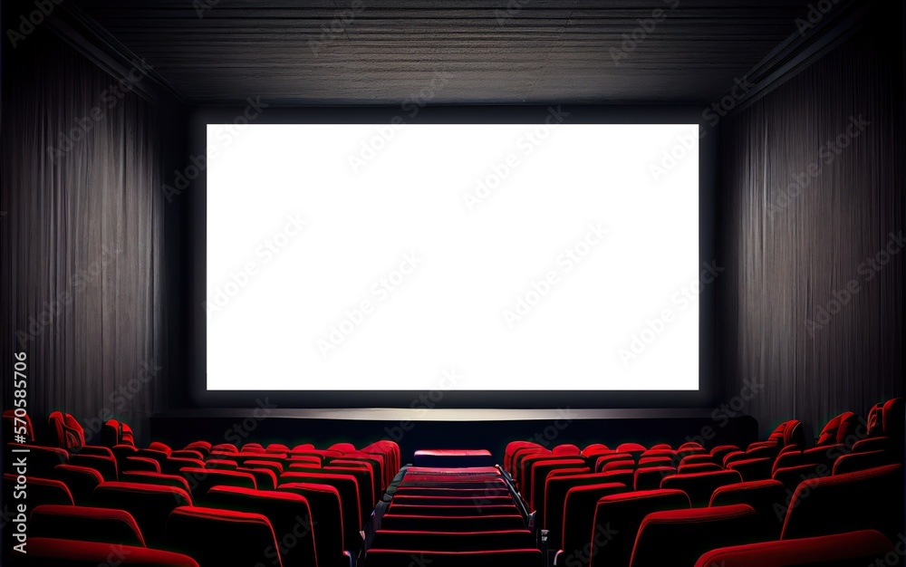 Movie theater blank screen mock up, cinema with red seats template ...