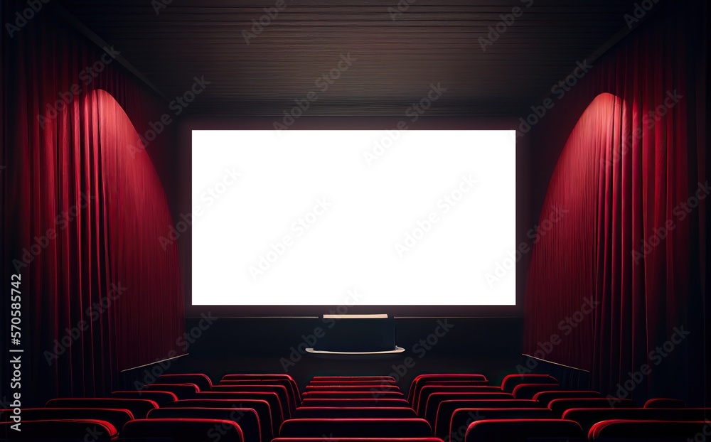 Movie theater blank screen mock up, cinema with red seats template ...
